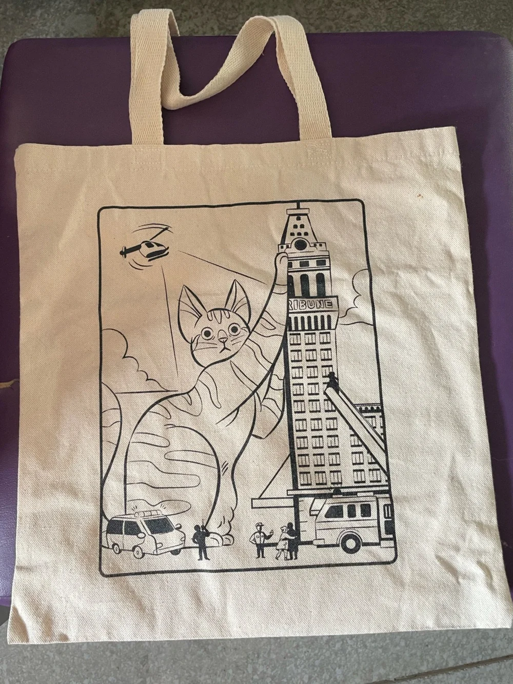 Art | Oakland Ca Canvas Cat Illustration Tote Bag In Natural | Poshmark
